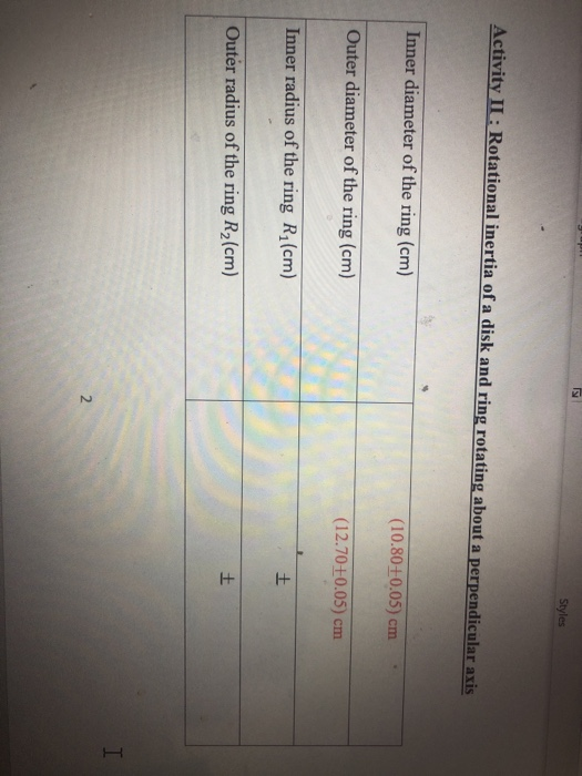 Solved Styles Activity II : Rotational inertia of a disk and | Chegg.com