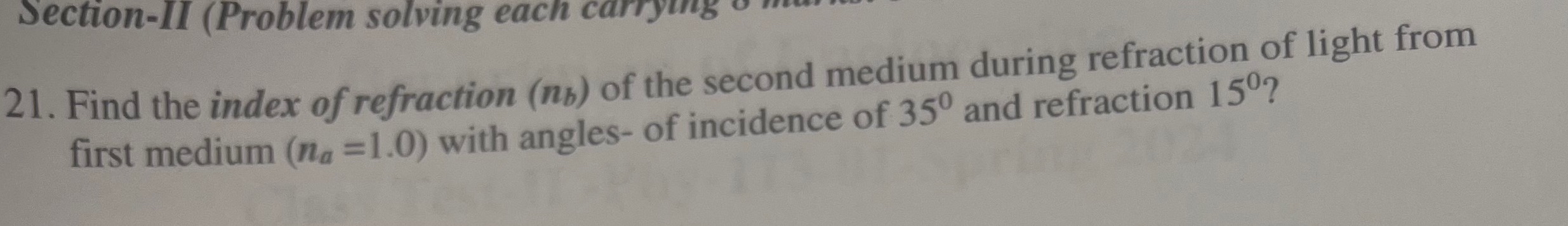 Solved Find the index of refraction (nb) ﻿of the second | Chegg.com