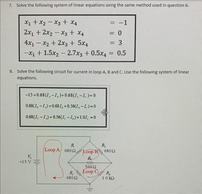 7. Solve the following system of linear equations | Chegg.com
