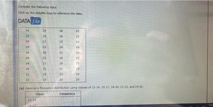 Solved Consider the following data: Click on the datafile | Chegg.com