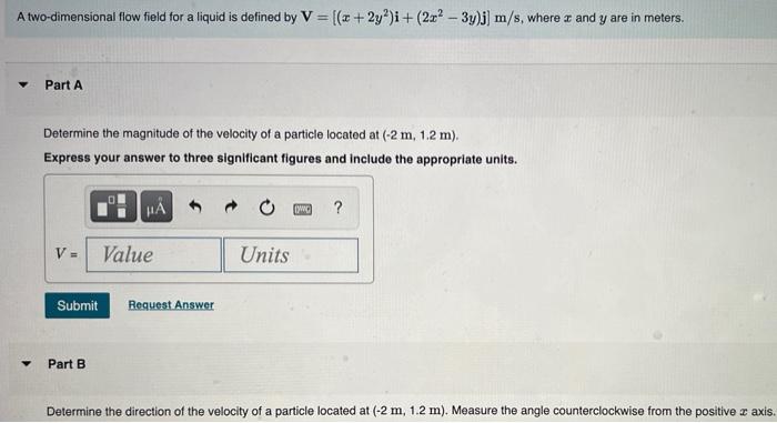 Solved two-dimensional flow field for a liquid is defined by | Chegg.com