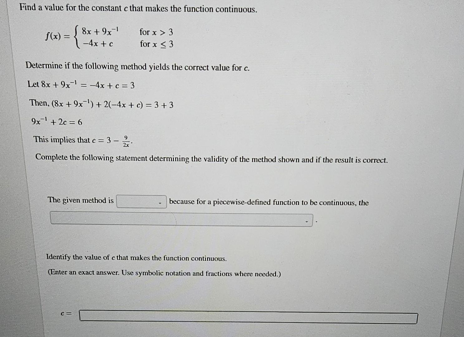Solved Find a value for the constant c ﻿that makes the | Chegg.com