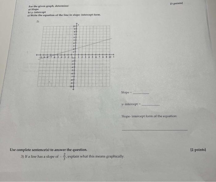 Solved For the given graph, determine: a) Stope b) | Chegg.com