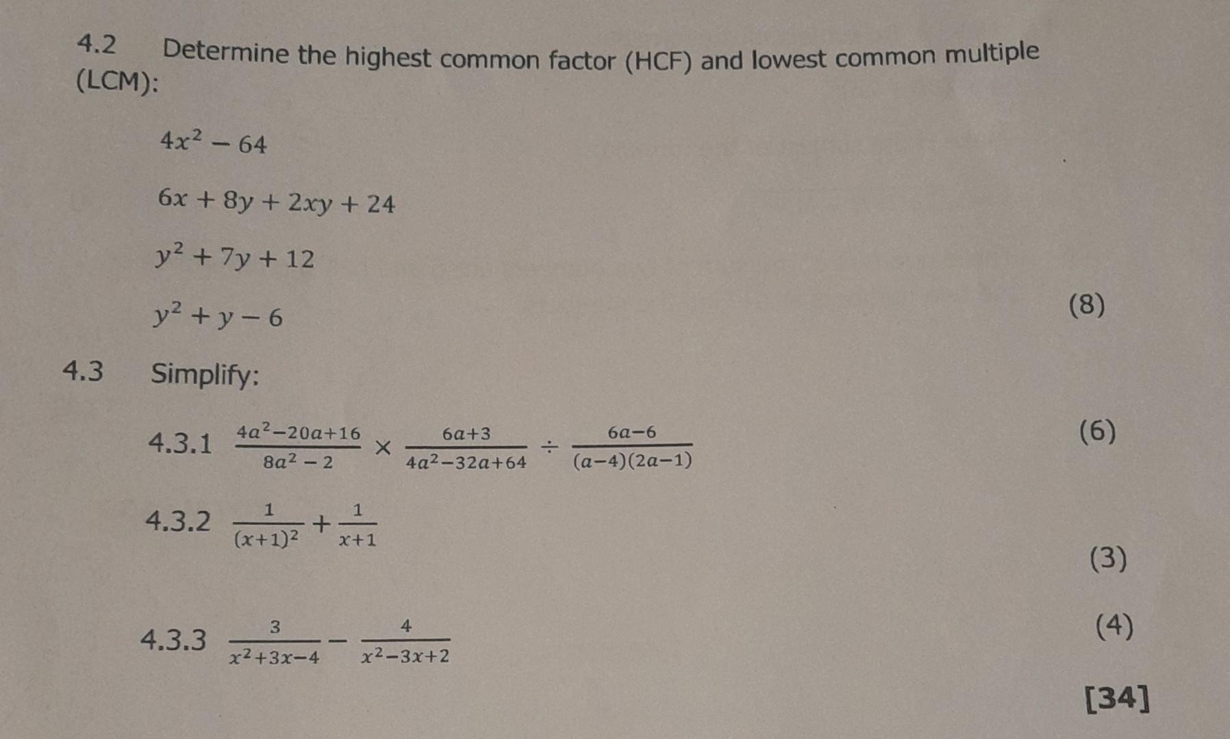 Solved 4.2 Determine the highest common factor (HCF) and | Chegg.com
