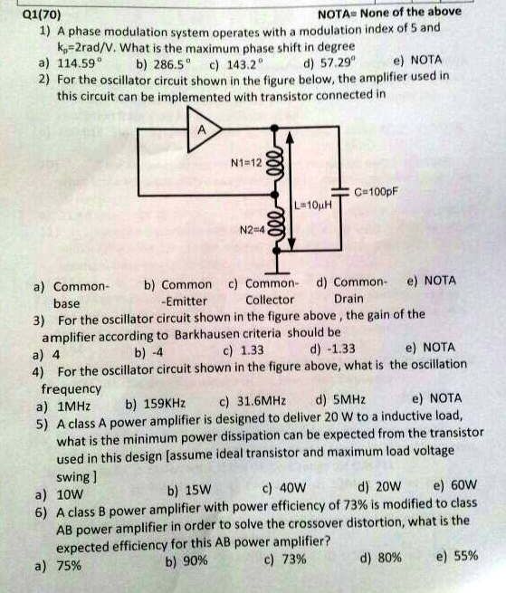 Solved Q1(70)NOT A= ﻿None of the aboveA phase modulation | Chegg.com