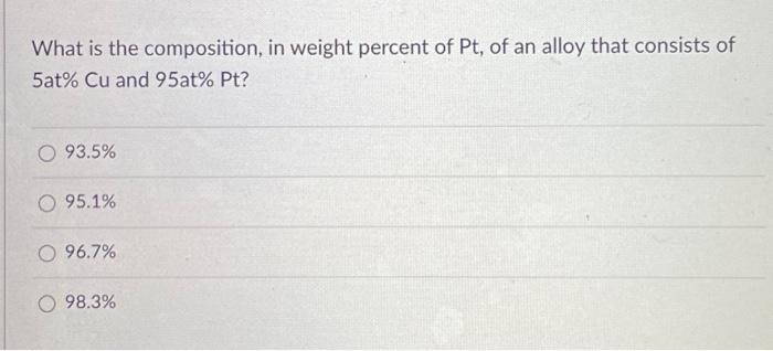Solved What is the composition, in weight percent of Pt, of | Chegg.com