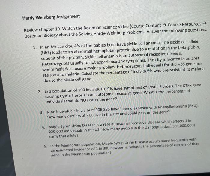 Solved Hardy Weinberg Assignment Review chapter 19. Watch | Chegg.com