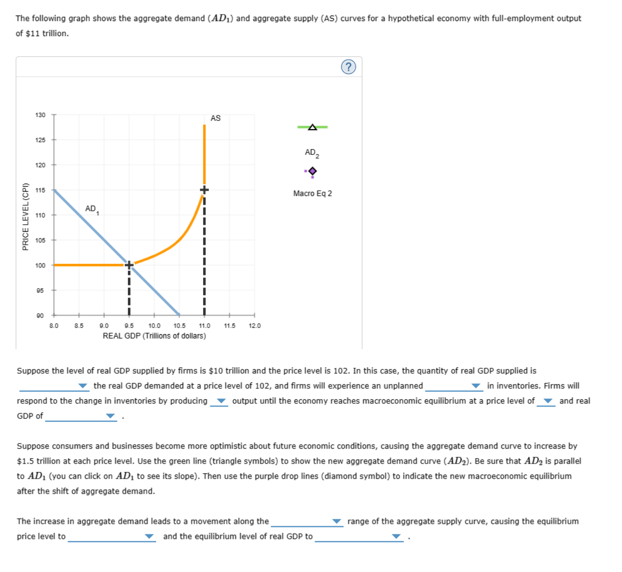 Solved The following graph shows the aggregate demand (AD1) | Chegg.com