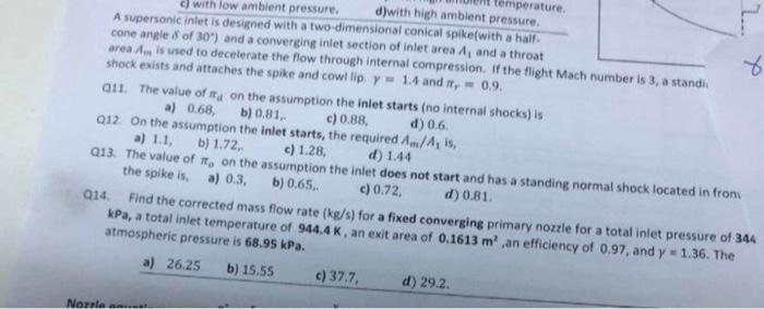 Solved A supersonic inlet is designed with a two-dimensional | Chegg.com