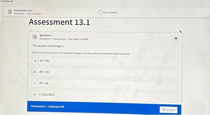Solved Gradebook Assessment 13.1 Homework Due in an hour | Chegg.com