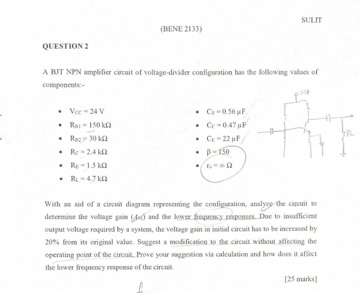 Solved SULIT\\n(BENE 2133)\\nQUESTION 2\\nA BJT NPN | Chegg.com
