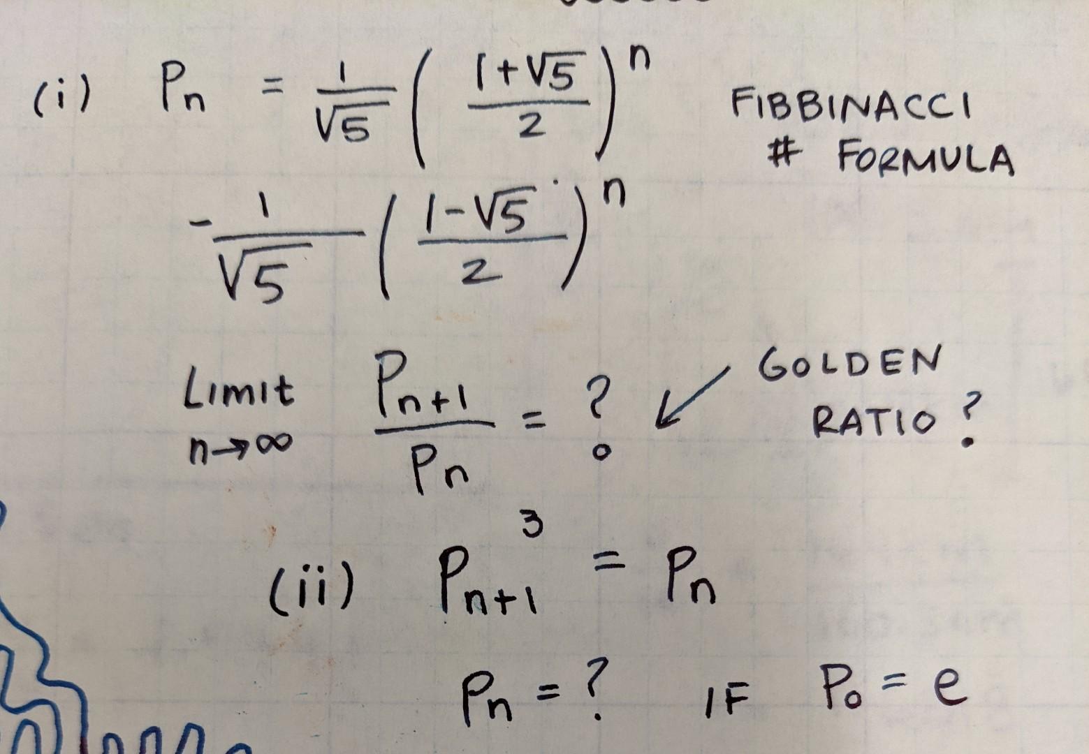 Solved (i) Pn=51(21+5)n FIBBINACCI # FORMULA | Chegg.com