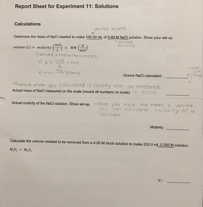 Solved Report Sheet for Experiment 11: Solutions | Chegg.com