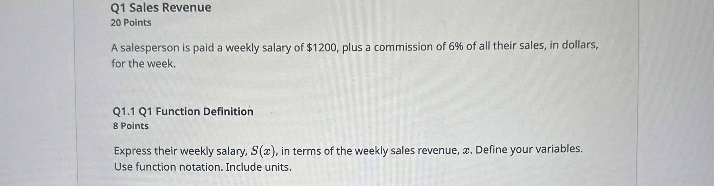 Q1 ﻿Sales Revenue20 ﻿PointsA salesperson is paid a | Chegg.com