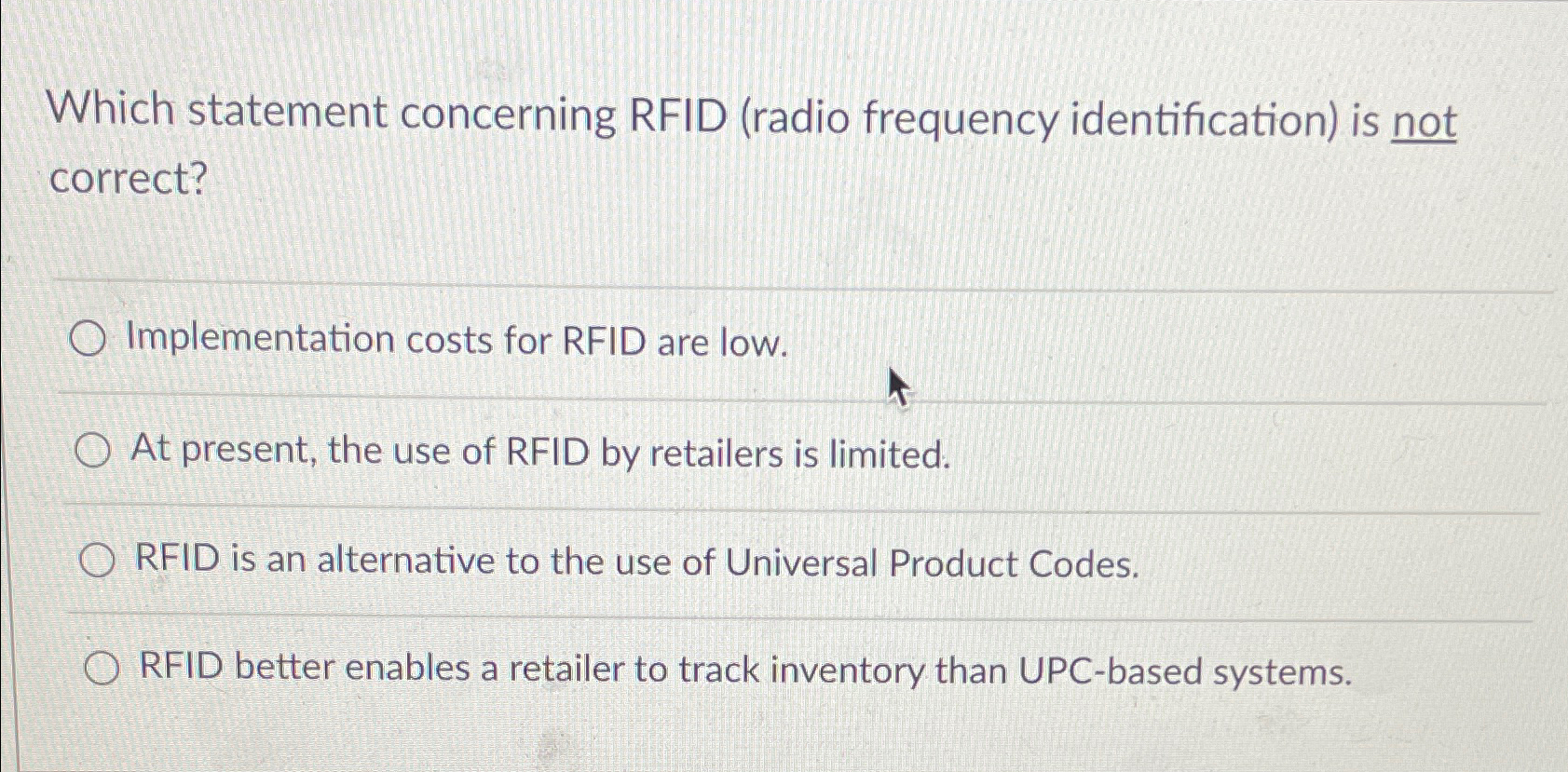 Solved Which statement concerning RFID (radio frequency | Chegg.com