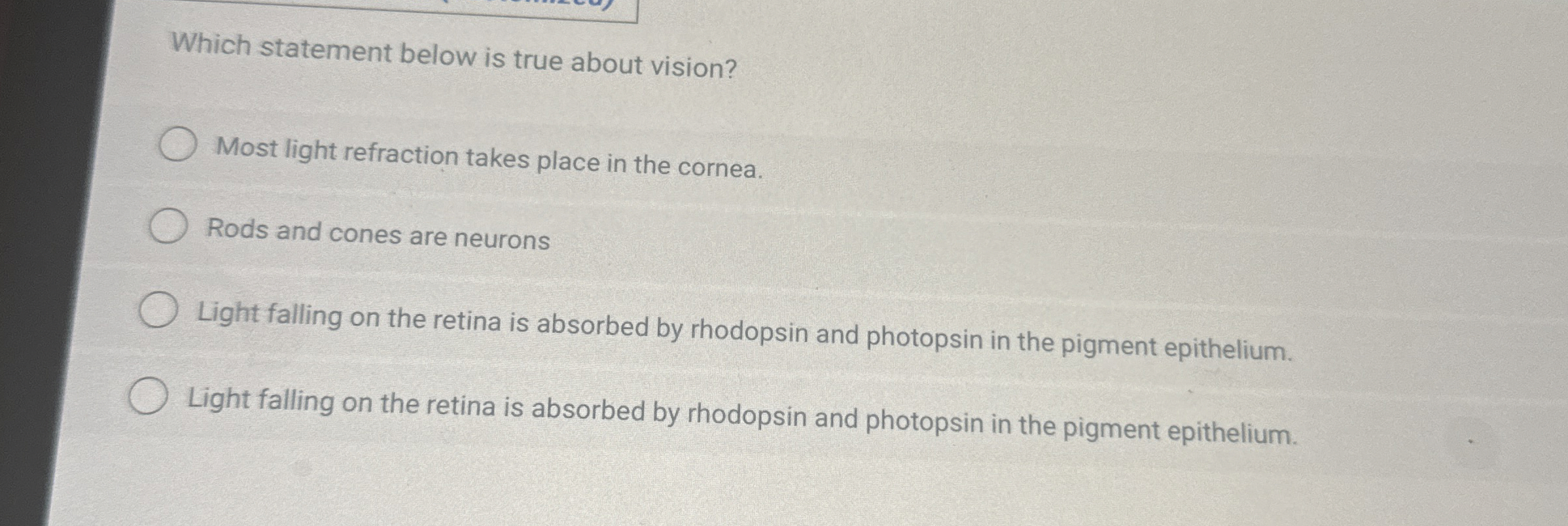 Solved Which statement below is true about vision?Most light | Chegg.com