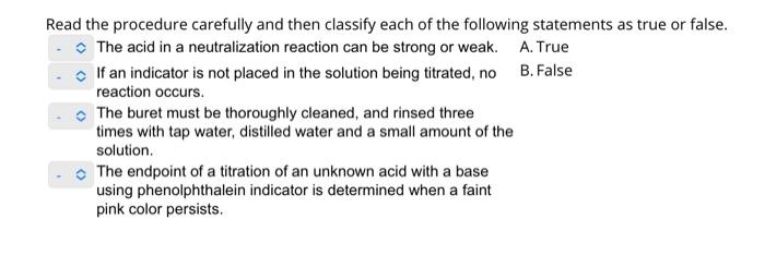Solved Read the procedure carefully and then classify each | Chegg.com