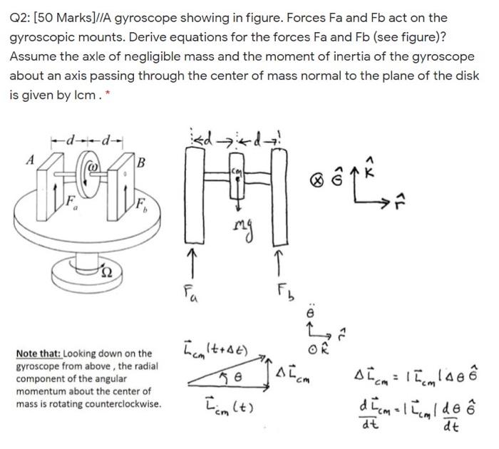 Solved Q2: [50 Marks]//A gyroscope showing in figure. Forces | Chegg.com