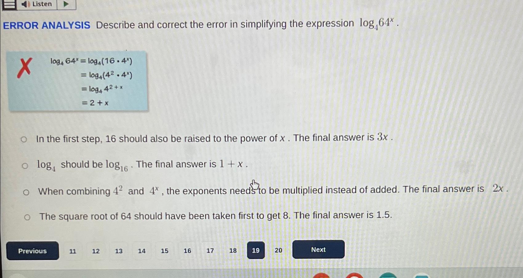 Solved ListenERROR ANALYSIS Describe and correct the error | Chegg.com