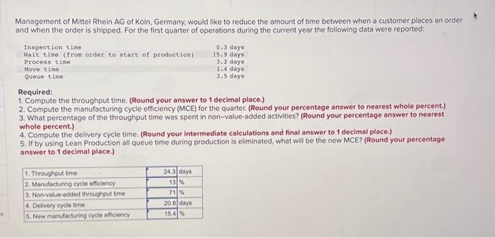 Solved Management of Mittel Rhein AG of Koin, Germany, would | Chegg.com