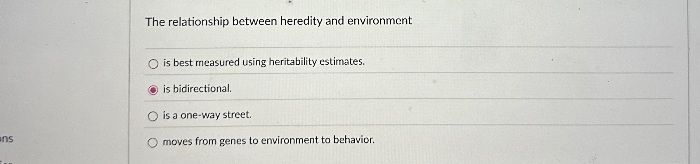 Solved The relationship between heredity and environmentis | Chegg.com