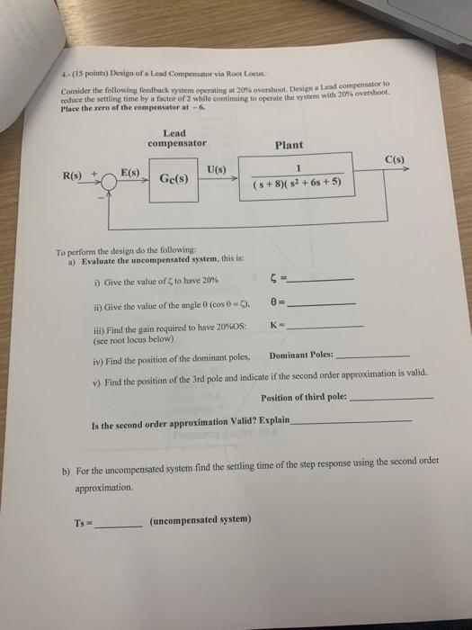4.- (15 points) Design of a tead Compensator via | Chegg.com
