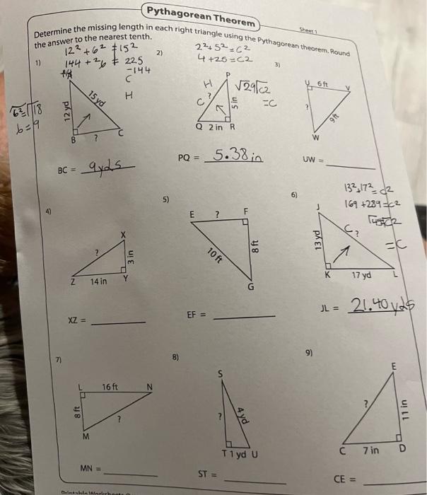Solved Determine the missing length in each right triangle | Chegg.com