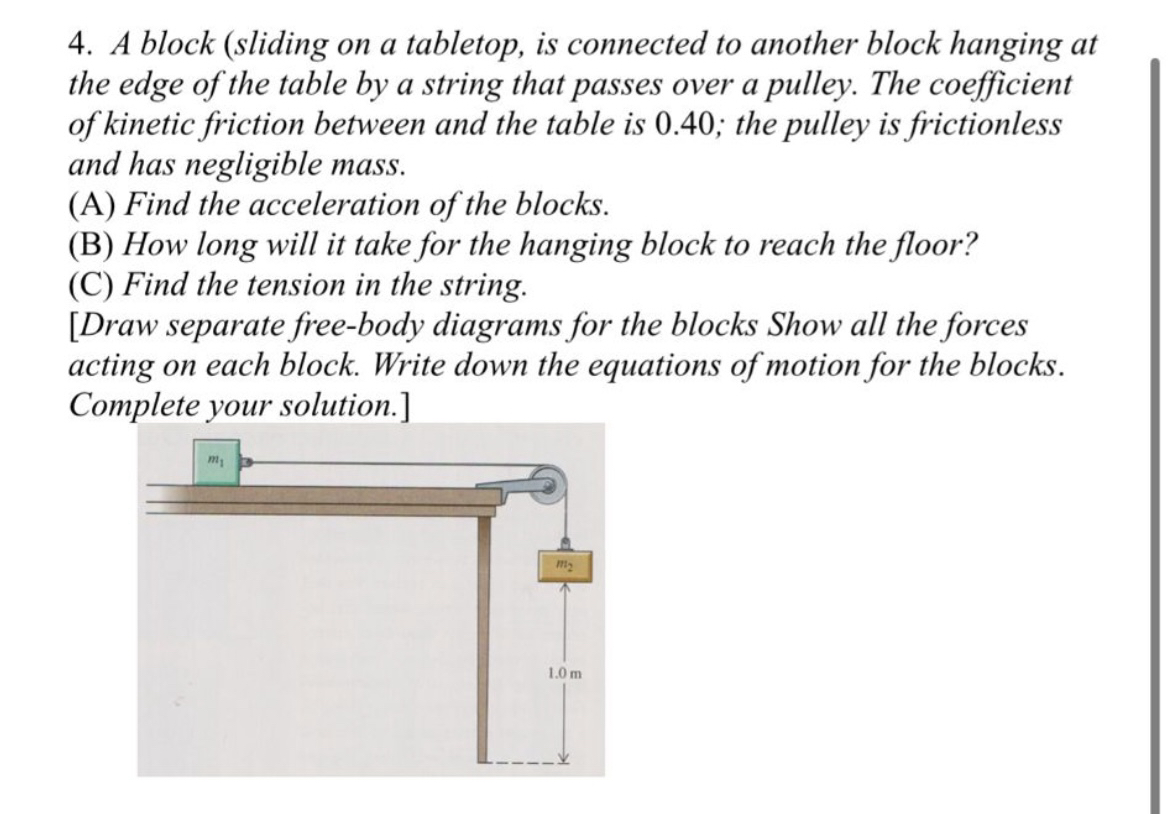 Solved A block (sliding on a tabletop, is connected to | Chegg.com