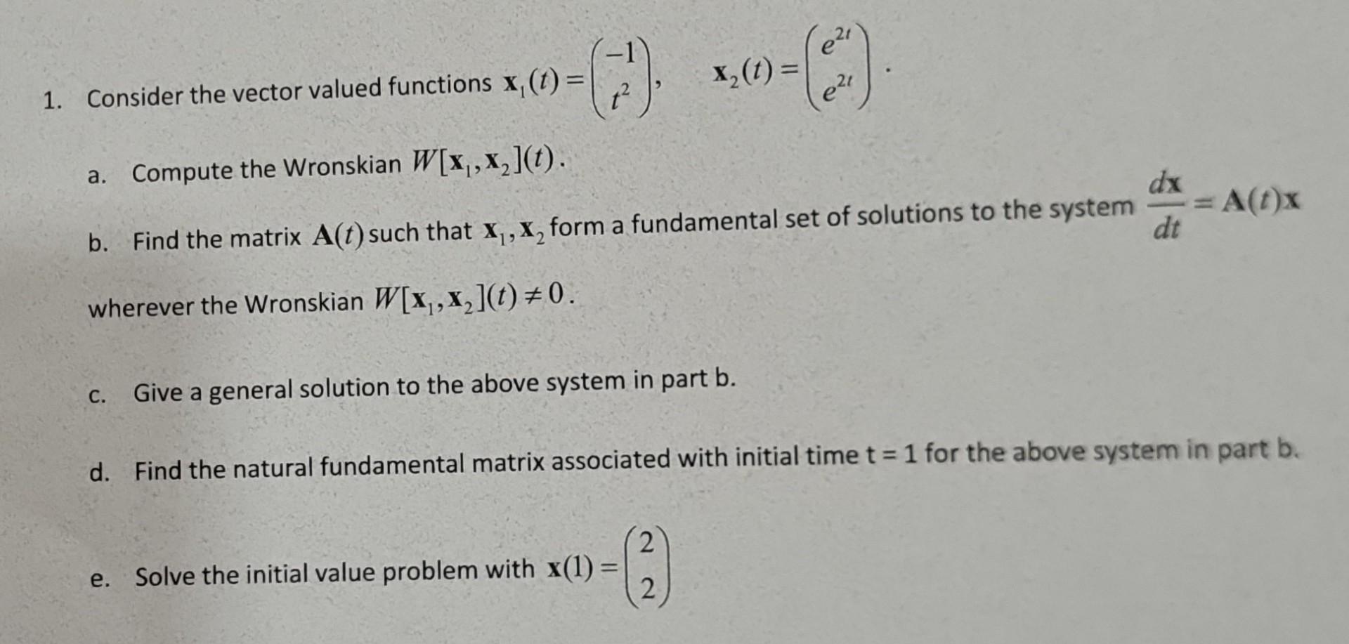 Solved 1. Consider the vector valued functions | Chegg.com