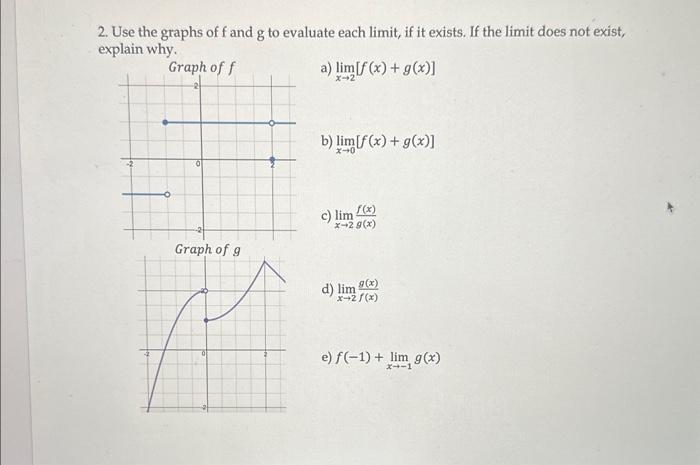 Solved 2. Use the graph of f and g to evaluate each limit, | Chegg.com