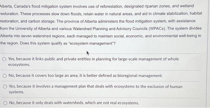 Solved Iberta, Canada's flood mitigation system involves use | Chegg.com