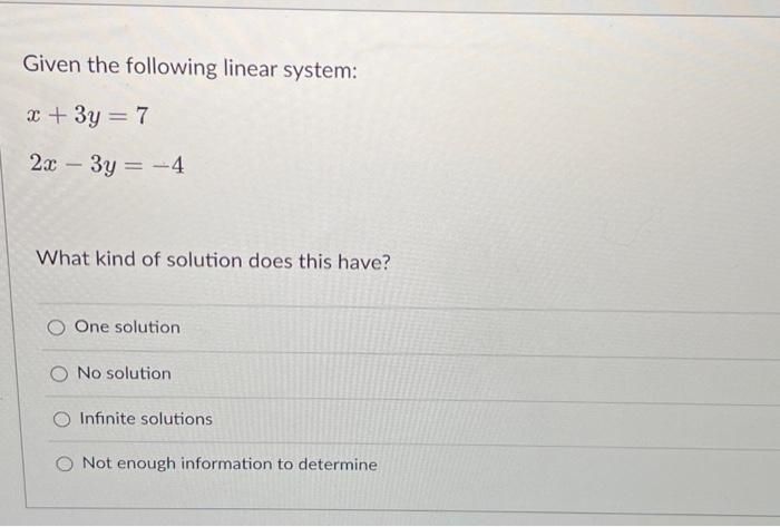 Solved Given the following linear system: x−2y=−6−2x+4y=12 | Chegg.com