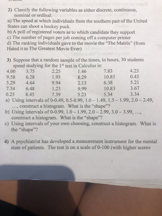 Solved 2) Classify the following variables as either | Chegg.com