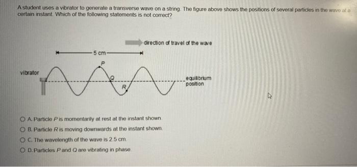 Solved A student uses a vibrator to generate a transverse | Chegg.com