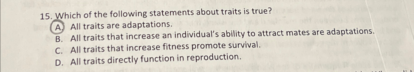 Solved Which of the following statements about traits is | Chegg.com