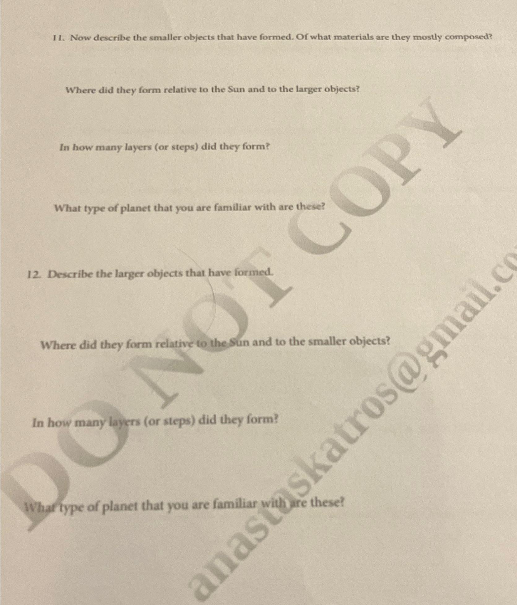 Solved Now describe the smaller objects that have formed. Of | Chegg.com