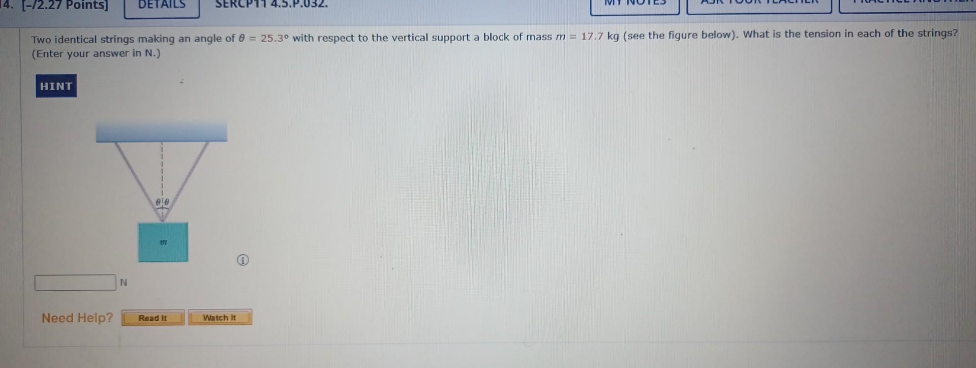 Solved Two identical strings making an angle of θ=25.3∘ with | Chegg.com