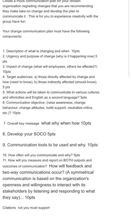 Create a mock communication plan for your chosen | Chegg.com