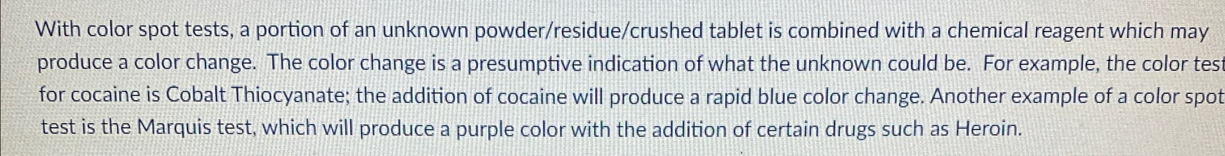 Solved With color spot tests, a portion of an unknown | Chegg.com
