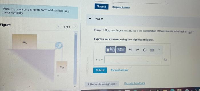 Solved Mass mA rests on a smooth horizontal surface, mB | Chegg.com