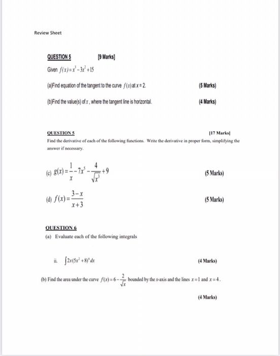 Solved QUESTION 5 [9 Marks] Given f(x)=x3−3x2+15 (a) Find | Chegg.com