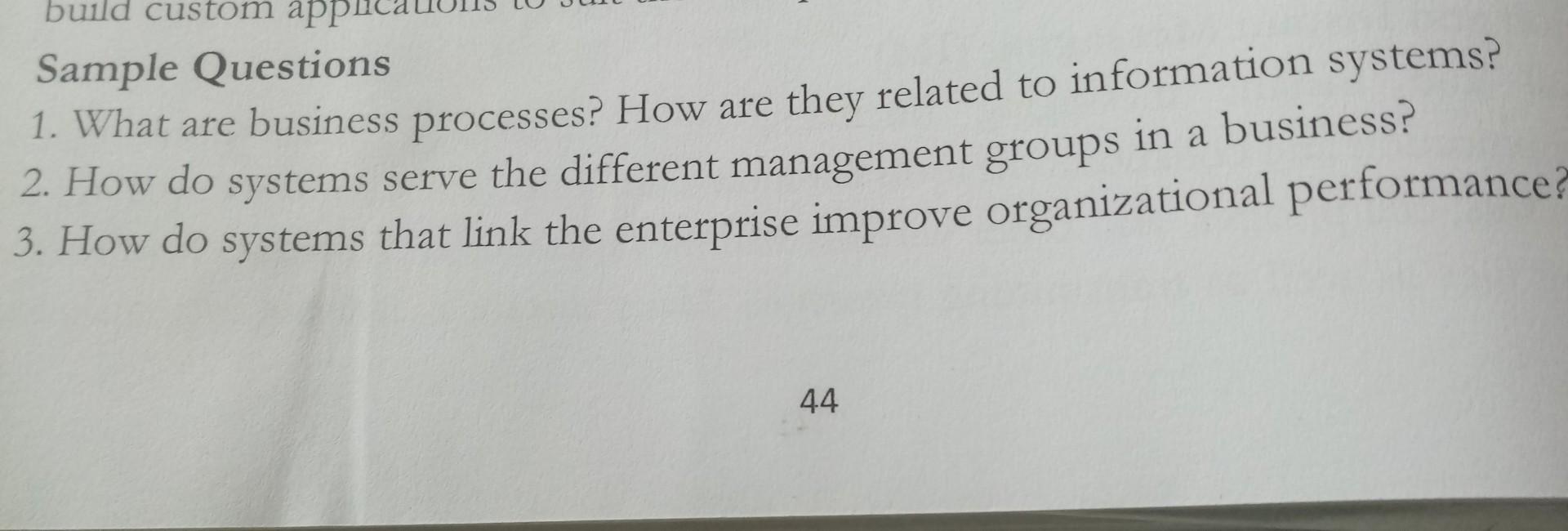 Solved Sample Questions 1. What are business processes? How | Chegg.com