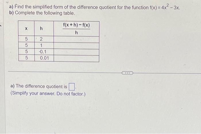 Solved a) Find the simplified form of the difference | Chegg.com