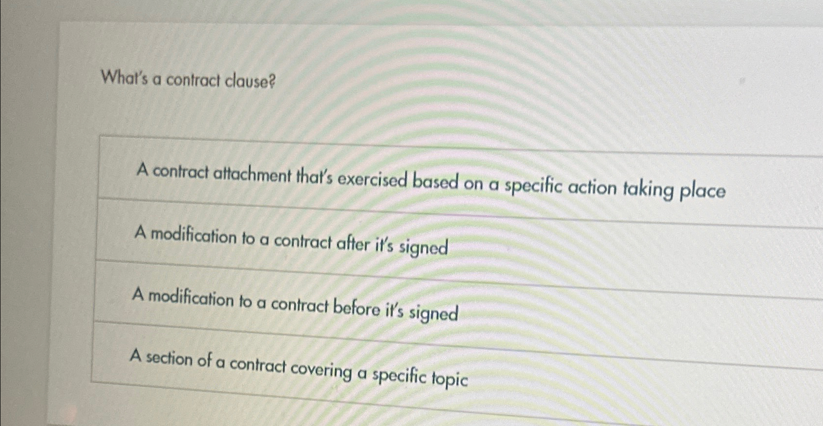 Solved What's a contract clause?A contract attachment that's | Chegg.com