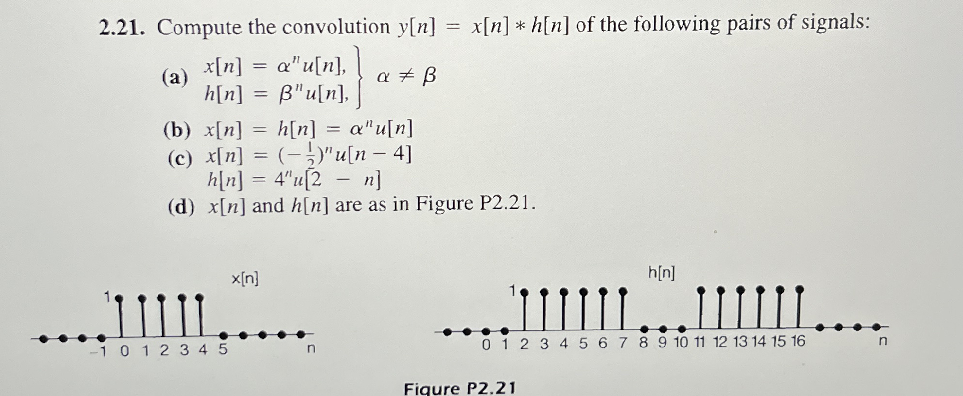 Solved 2.21. ﻿Compute the convolution y[n]=x[n]**h[n] ﻿of | Chegg.com