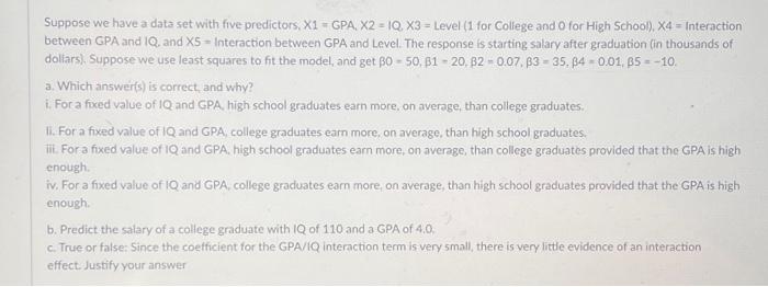 Solved Suppose we have a data set with five predictors, X1 = | Chegg.com