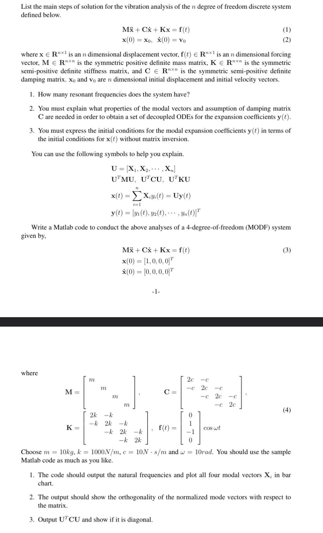 Solved List the main steps of solution for the vibration | Chegg.com