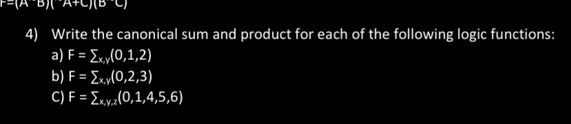 Solved Write the canonical sum and product for each of the | Chegg.com