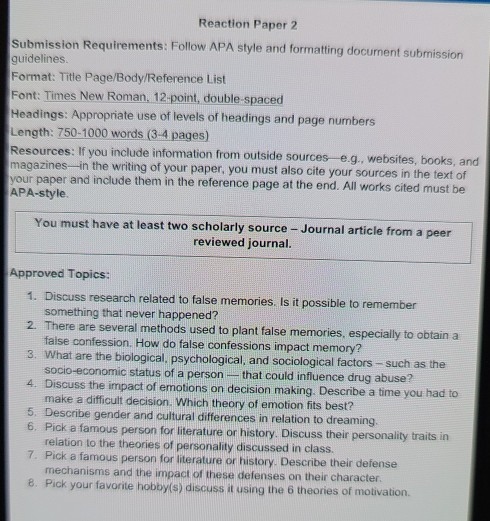 Solved Reaction Paper 2 Submission Requirements: Follow APA | Chegg.com