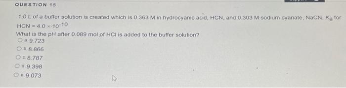 Solved 1.0 L of a buffer solution is created which is 0.363M | Chegg.com